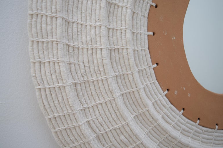 28" Round Woven Cotton and Ceramic Mirror in White and Natural ...