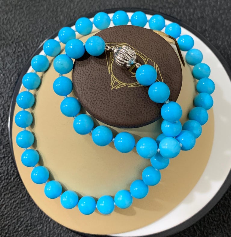 280 Carat Natural Sleeping Beauty Turquoise Necklace Single Strand 14 ...