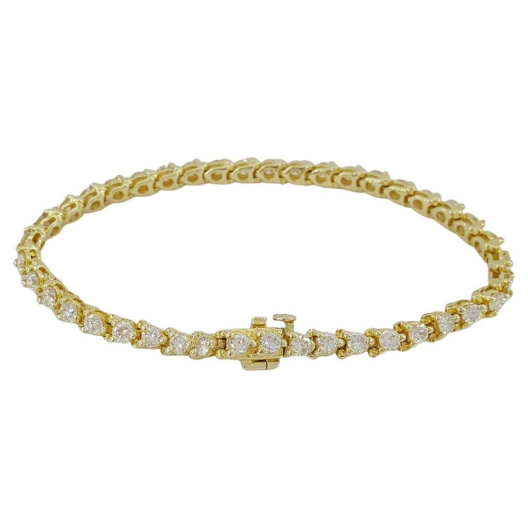 2.80 Ct Total Weight 14K Yellow Gold Round Brilliant Cut Diamond Tennis Bracelet For Sale at 1stDibs