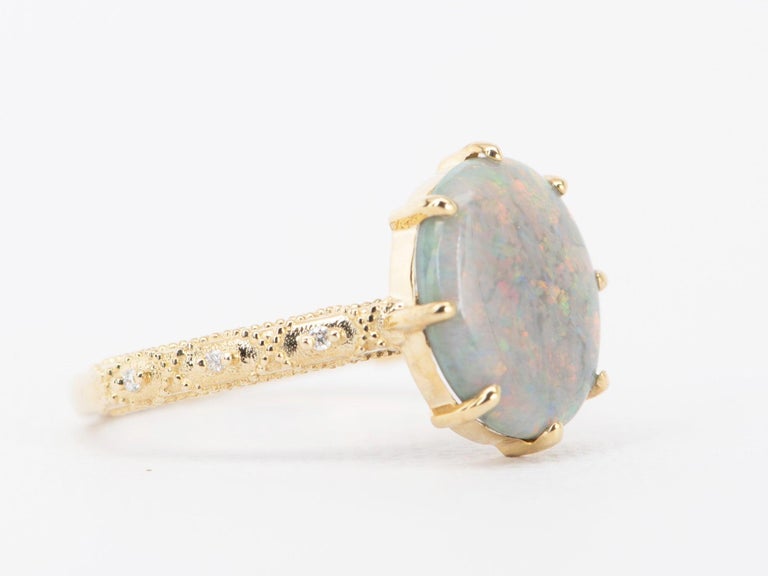 2.82ct Solid Australian Opal on Vintage Lace Band Bridal Ring Set 14K ...