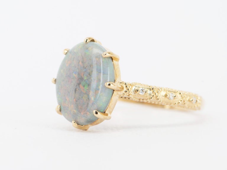 2.82ct Solid Australian Opal on Vintage Lace Band Bridal Ring Set 14K ...