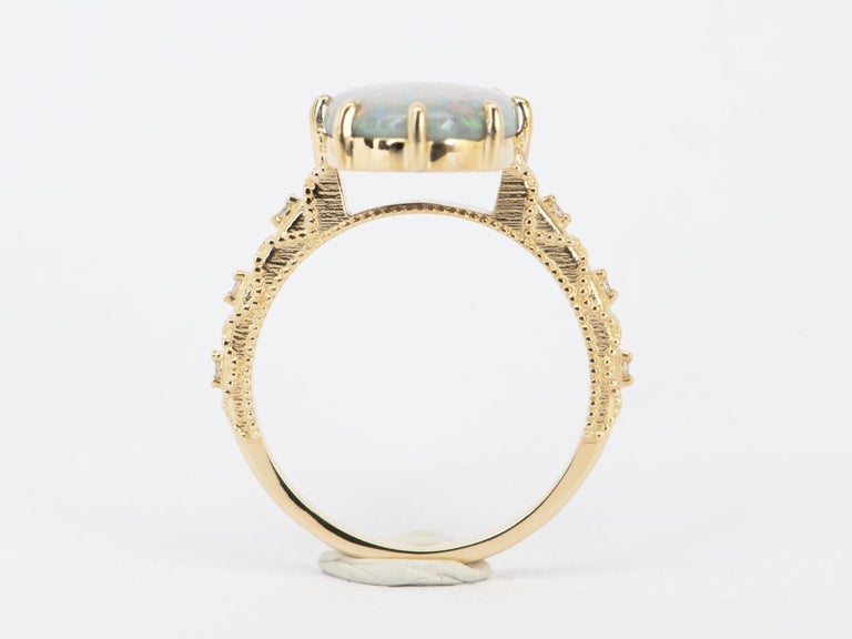 2.82ct Solid Australian Opal on Vintage Lace Band Bridal Ring Set 14K ...
