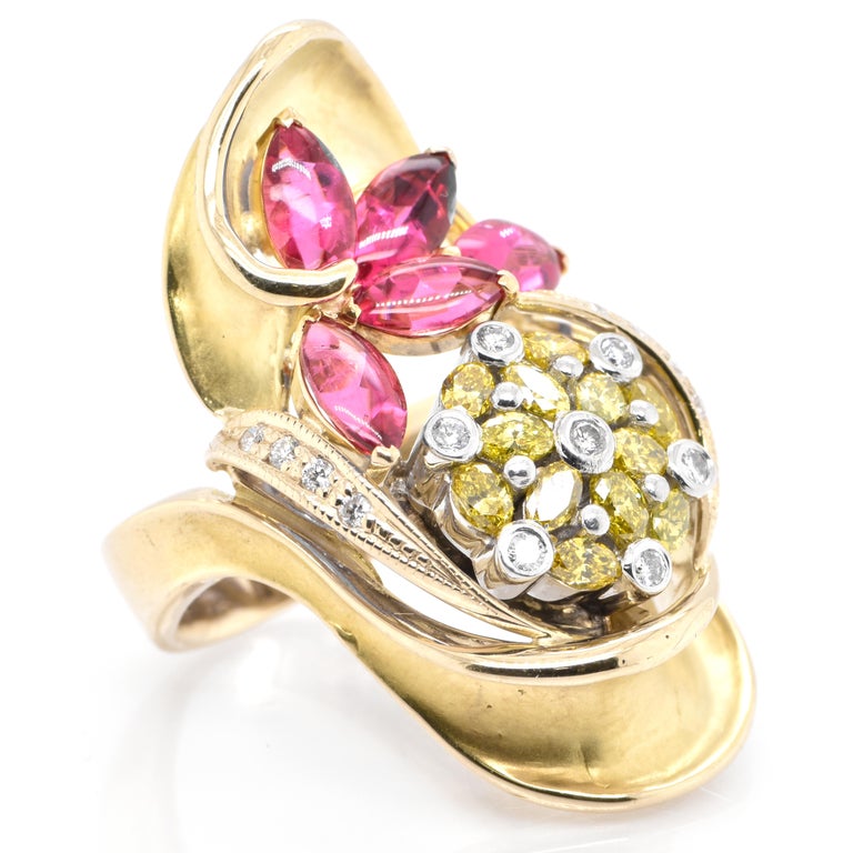 2.83 Carat Buff Top Cut Tourmaline and Diamond Cocktail Ring Set in 18K ...