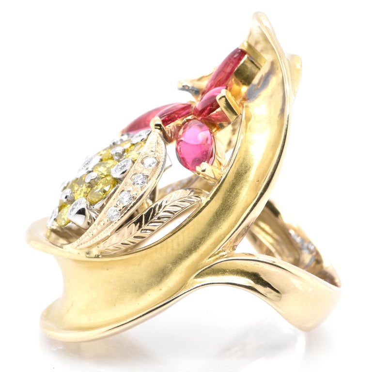 2.83 Carat Buff Top Cut Tourmaline and Diamond Cocktail Ring Set in 18K ...