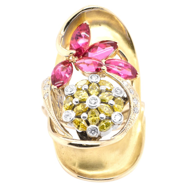 2.83 Carat Buff Top Cut Tourmaline and Diamond Cocktail Ring Set in 18K ...