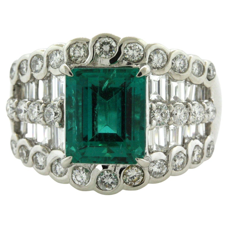 2.83 Carat Gem Colombian Emerald Diamond Platinum Ring, GIA Certified ...