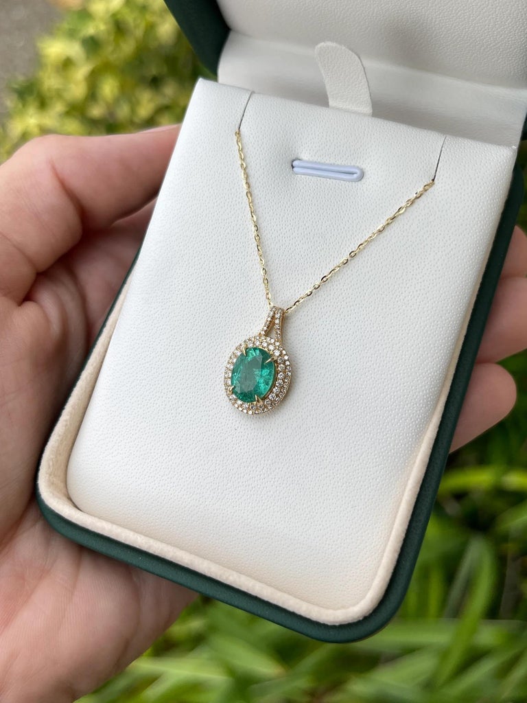 2.84tcw Natural Emerald-Oval Cut and Diamond Double Halo Pendant Gold ...
