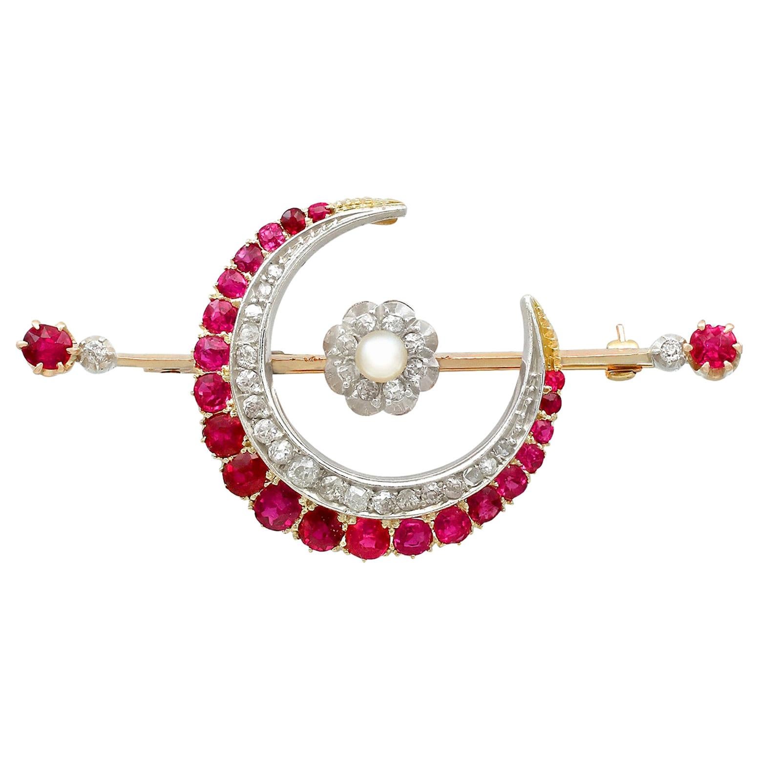 Luise Dove Diamond Ruby Pearl Brooch at 1stDibs