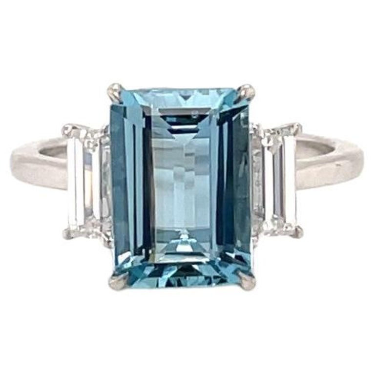 2.85ct Emerald Cut Aquamarine Ring with 0.80tcw Diamonds Set in 18k ...