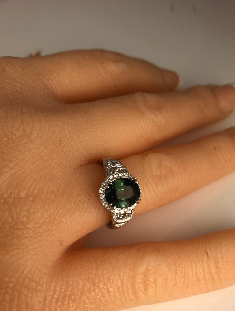 GIA Certified 2.86 Carat Oval Unheated Forest Green Sapphire and ...