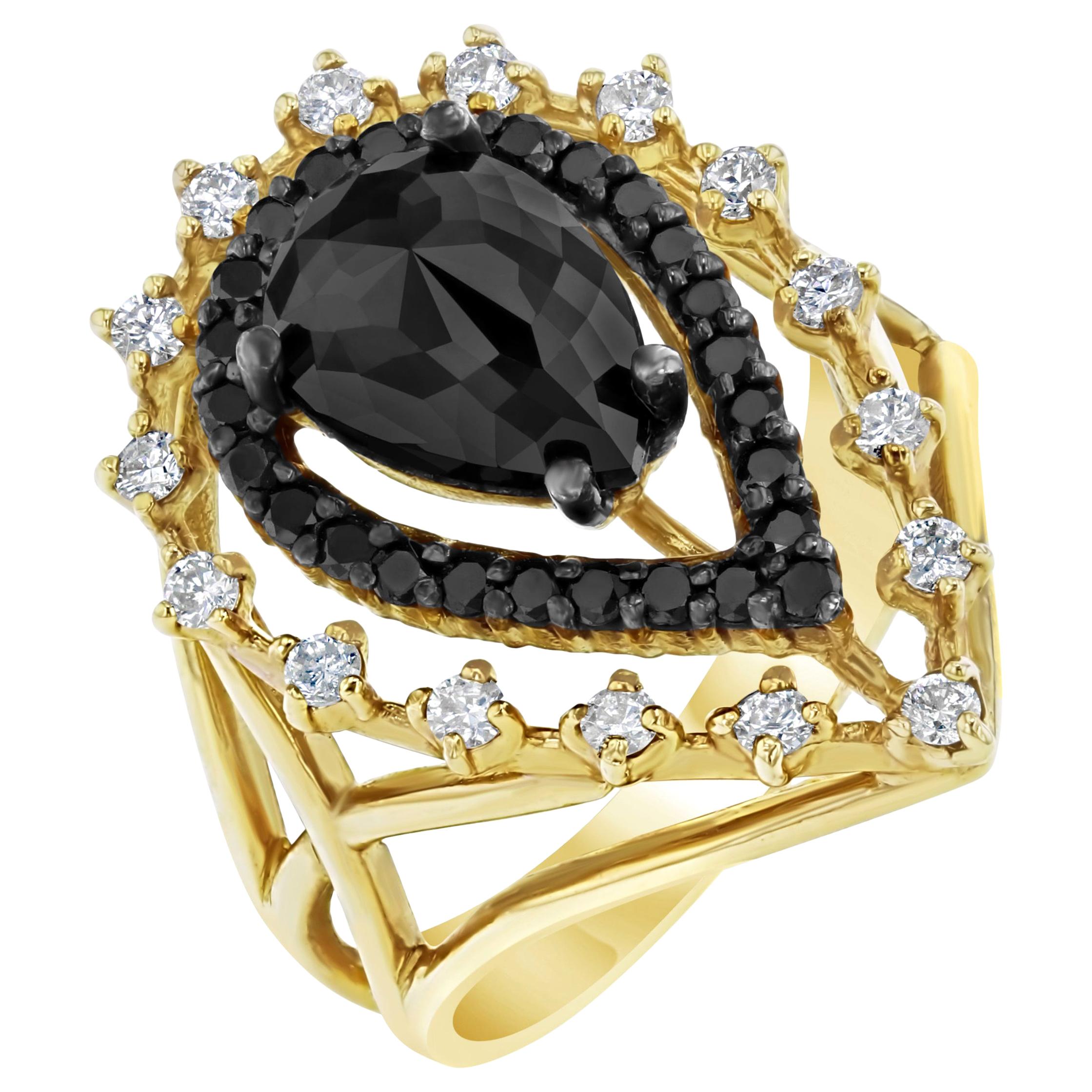 1.04 Carat Black and Fancy Colored Diamond Cocktail Ring 18 Karat ...