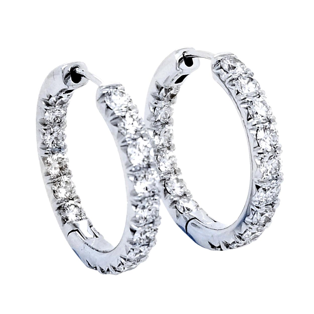 4.89 Carat 14 Karat Gold French Pave Set Inside/Outside Hoop Earrings ...