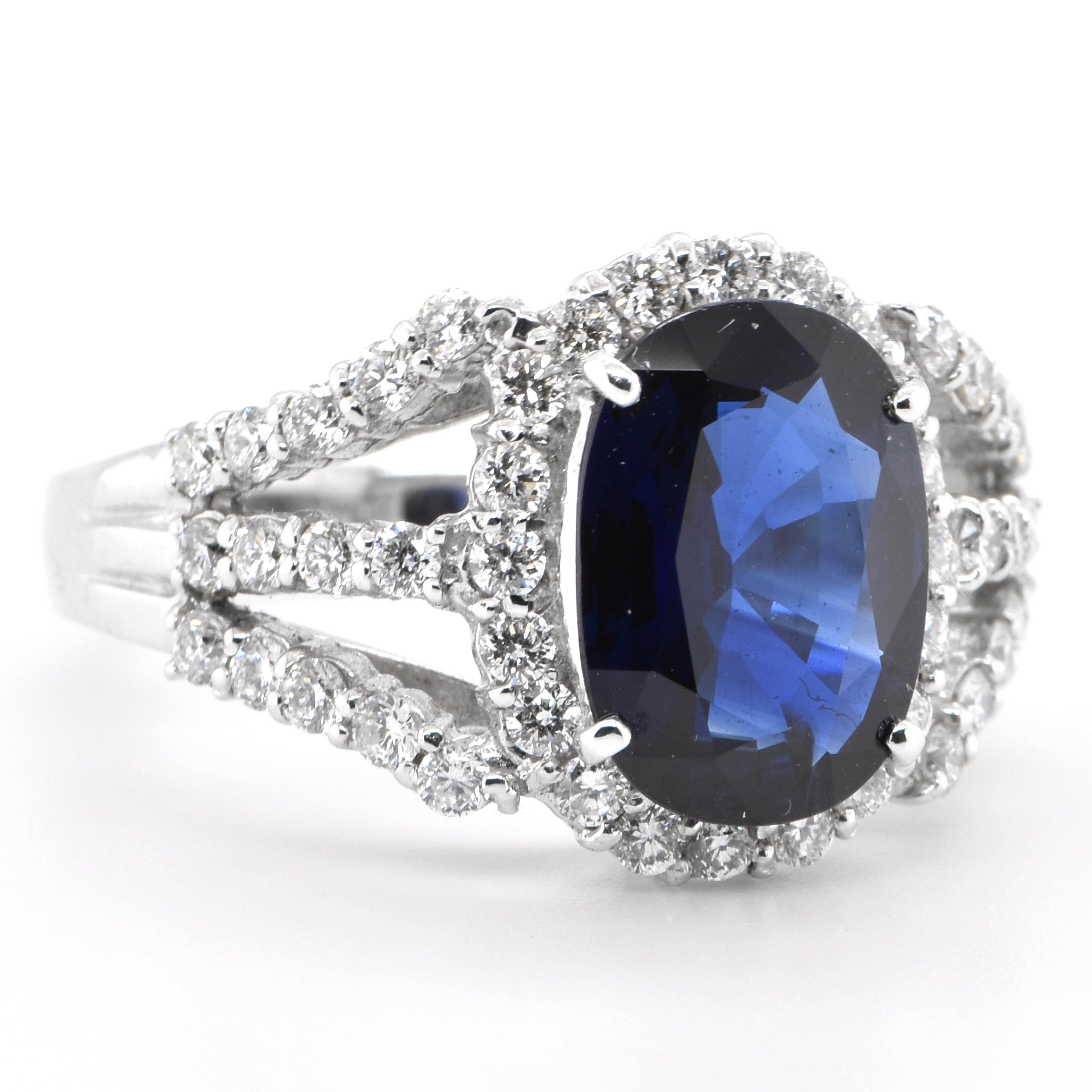 2.89 Carat Natural Midnight Blue Sapphire and Diamond Ring Set in ...