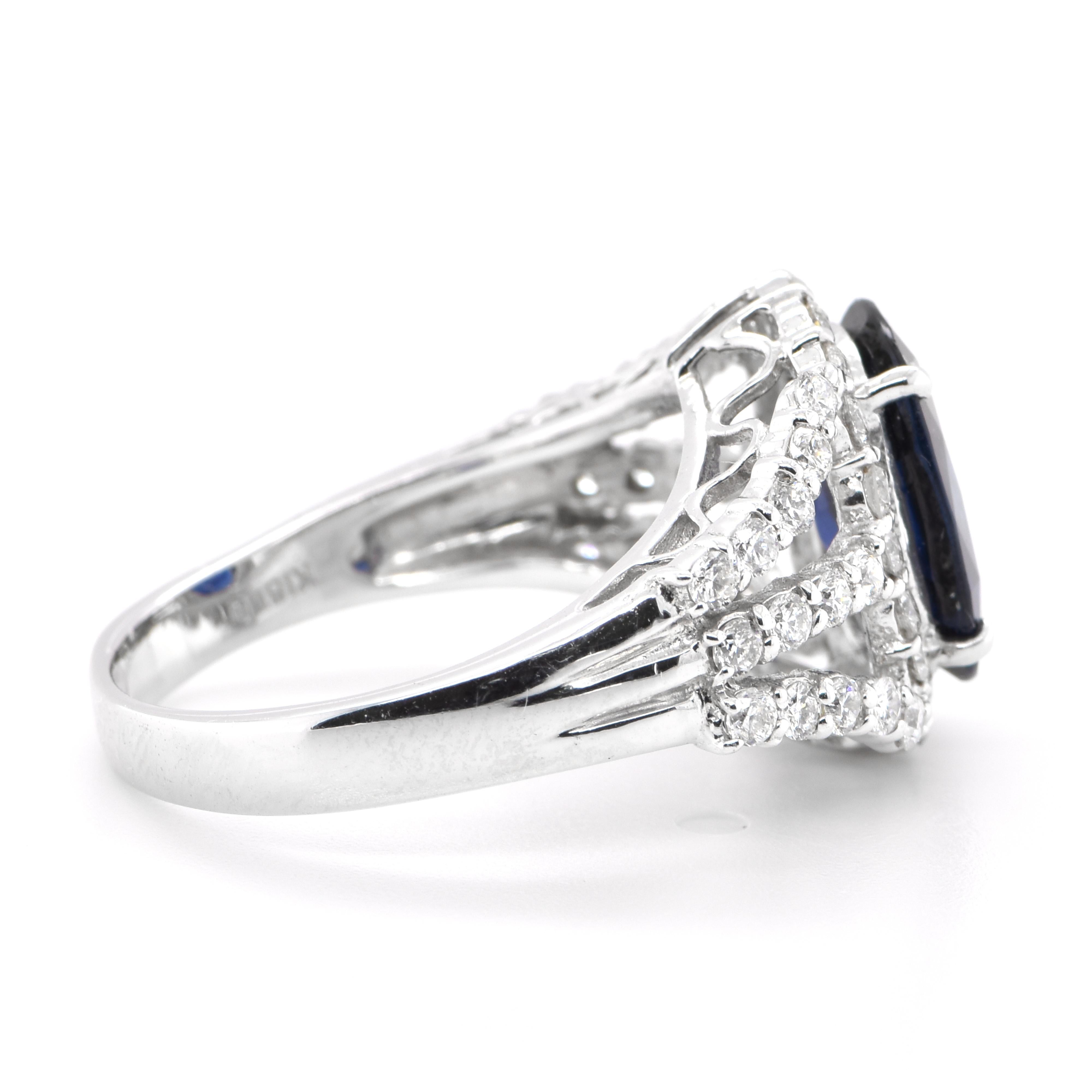 2.89 Carat Natural Midnight Blue Sapphire and Diamond Ring Set in ...