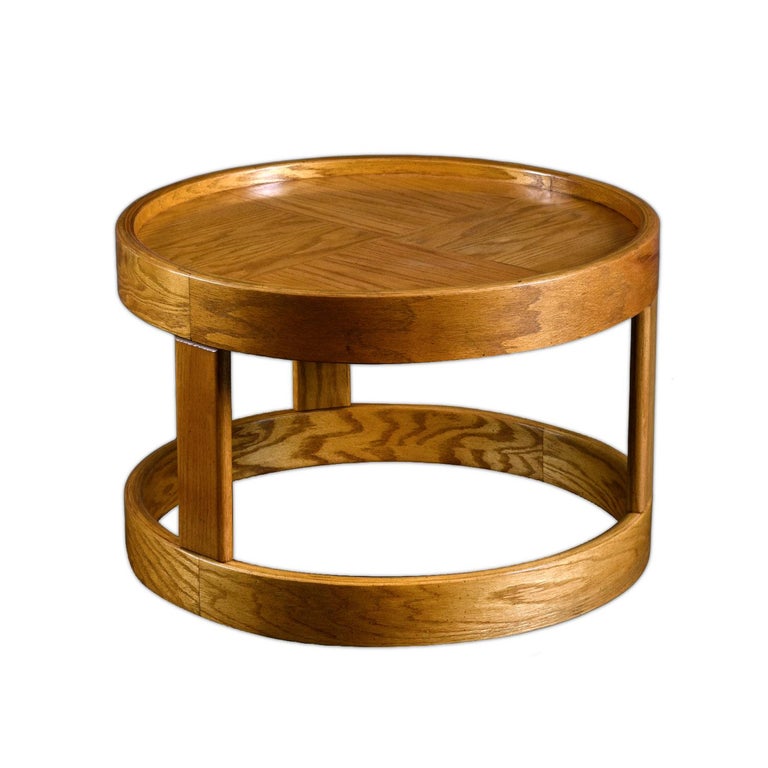 Round Parquet Solid Oak Coffee Table or Side Table by Howard at 1stDibs