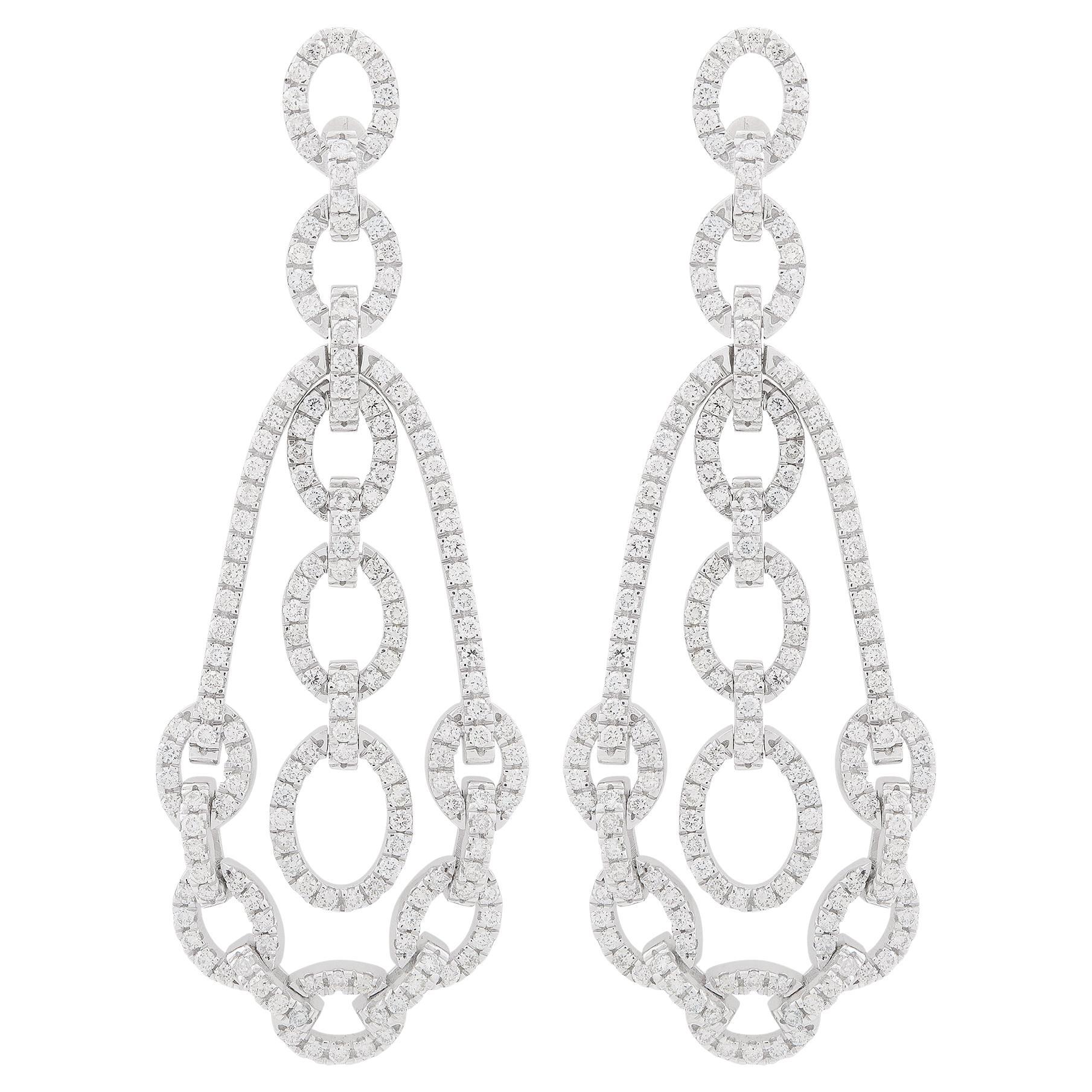 Natural 1.70 Carat Diamond Dangle Earrings 10 Karat White Gold Handmade ...