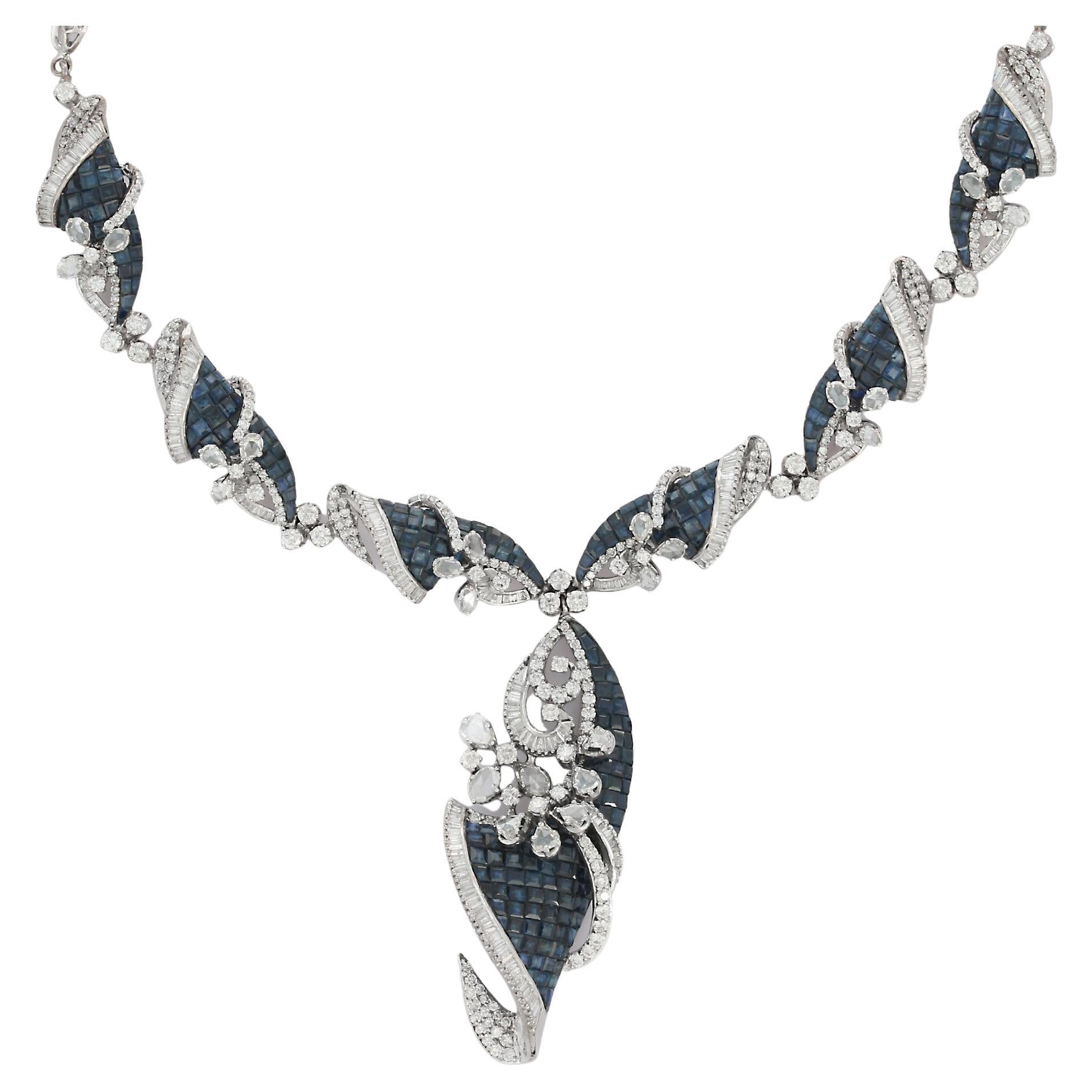 29.10 Carat Natural Blue Sapphire and Diamond 14 Karat Solid White Gold ...