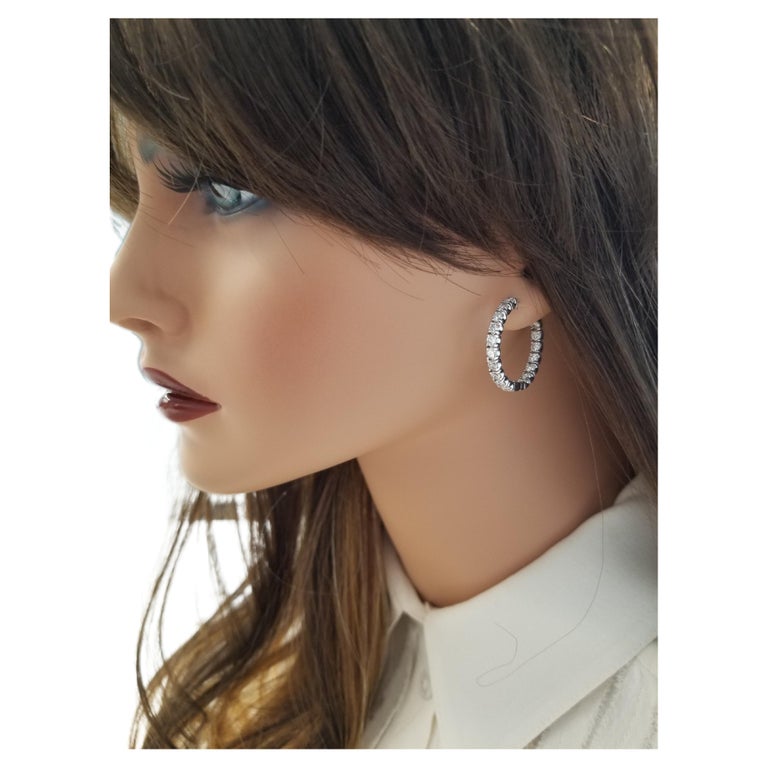2.90ctw Inside-Out Diamond Hoops in 14K White Gold For Sale at 1stDibs