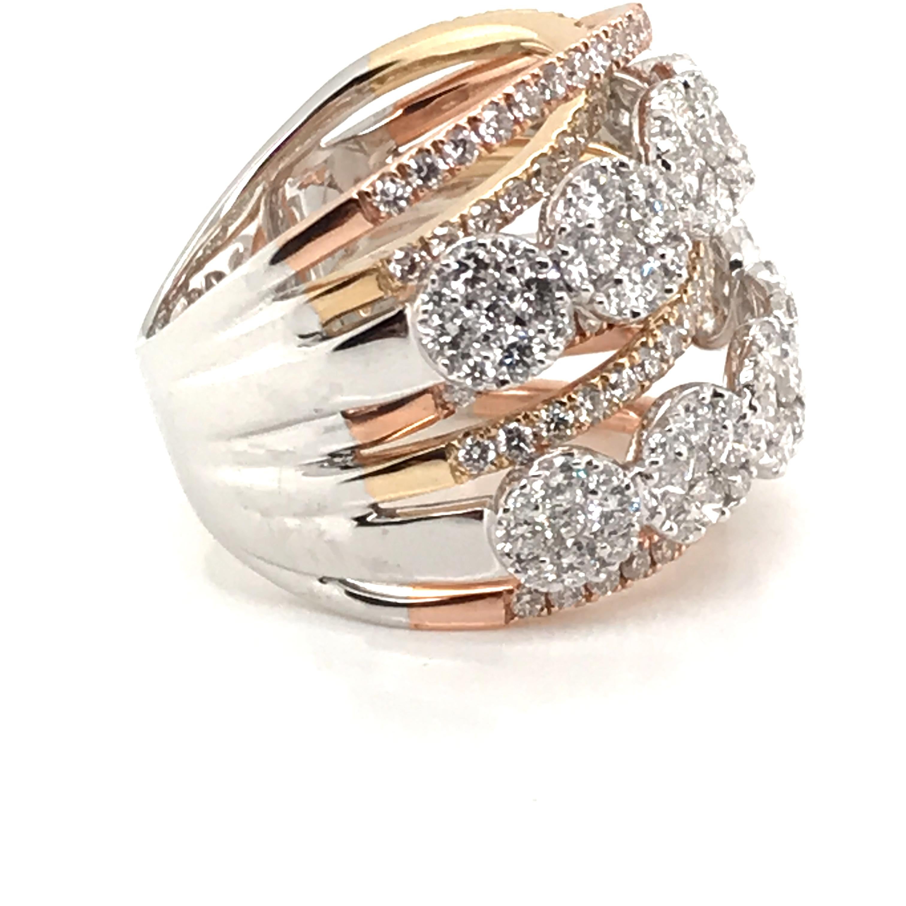 2.91 Carat Tri-Tone Wide Band Facet Diamond Fashion Ring For Sale at ...