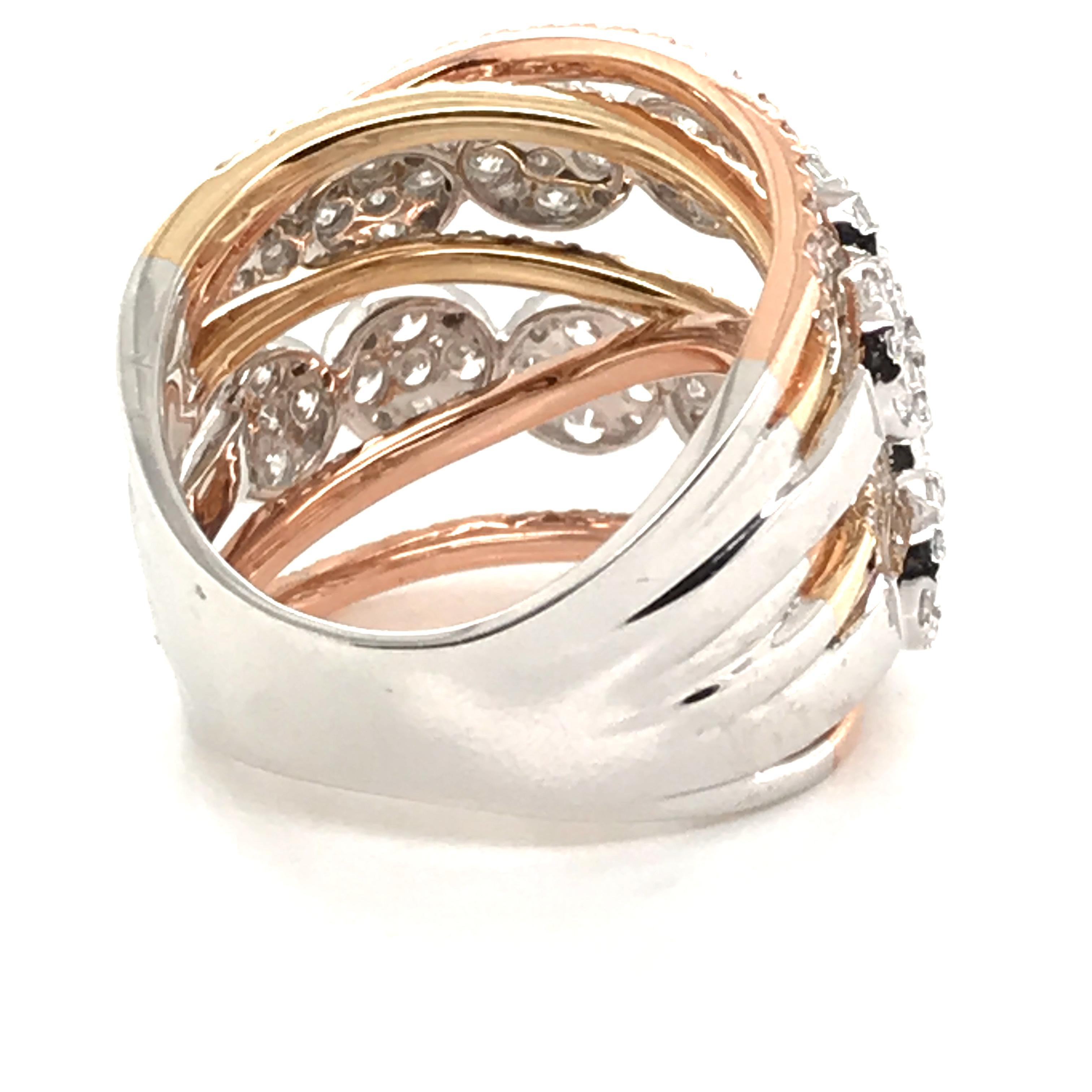 2.91 Carat Tri-Tone Wide Band Facet Diamond Fashion Ring For Sale at ...