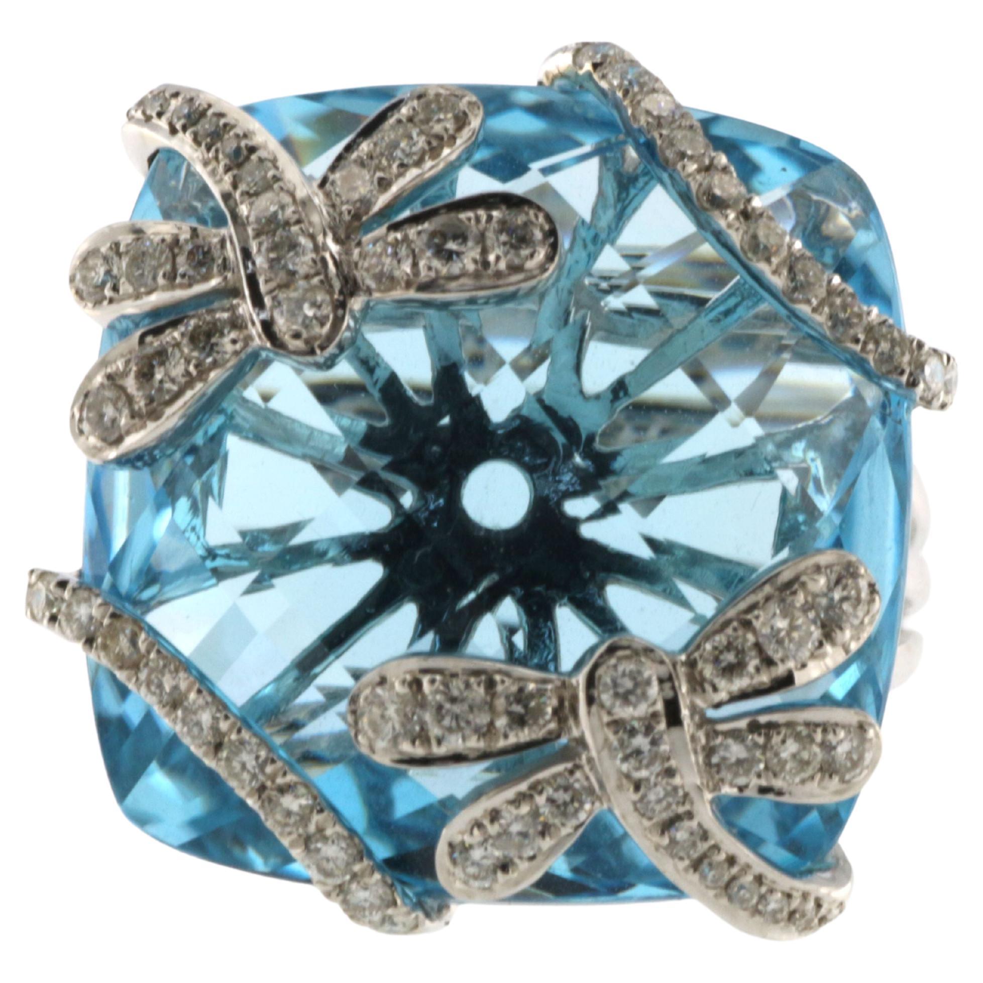 29.15 Carats Blue Topaz Diamond Cocktail Ring in 18 Karat White Gold ...
