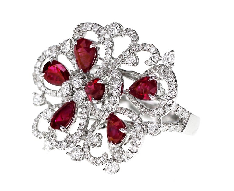 2.93 Carat Hot Red Ruby Diamond Cocktail Ring 18 Karat For Sale at ...