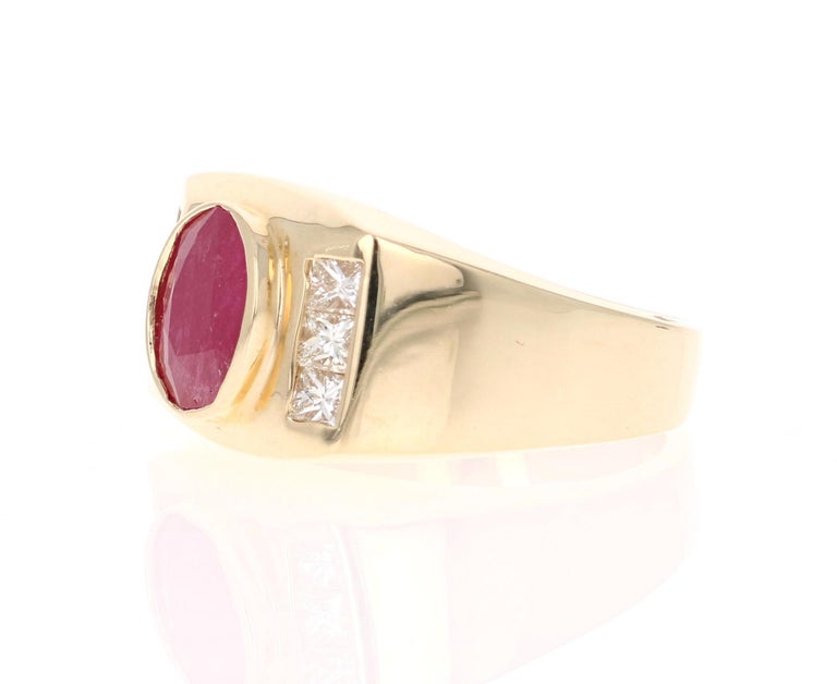 2.93 Carat Men's Ruby Diamond 14 Karat Yellow Gold Ring For Sale at ...