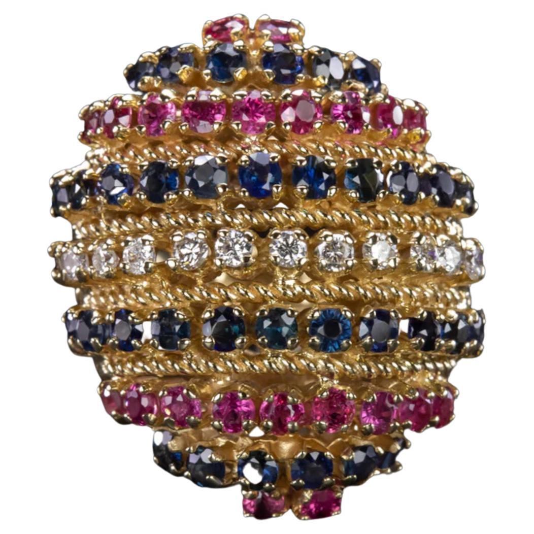 Sapphire Ruby Diamond Ring 14K 5.87 Carats For Sale at 1stDibs ...
