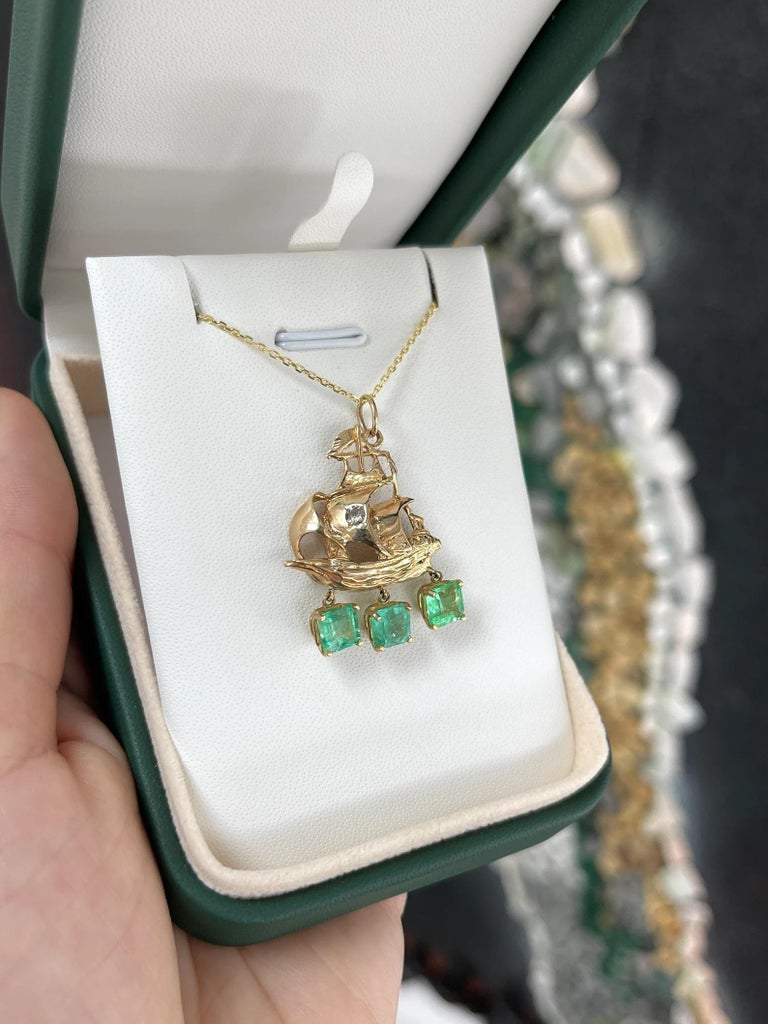 2.95tcw Pirate Boat - Sailboat With Colombian Emerald and Diamond ...