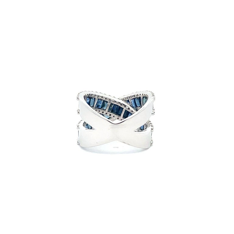2.96 Ct. Criss-Cross Baguette-Cut Sapphire Statement Ring with Diamond Accent For Sale at 1stDibs