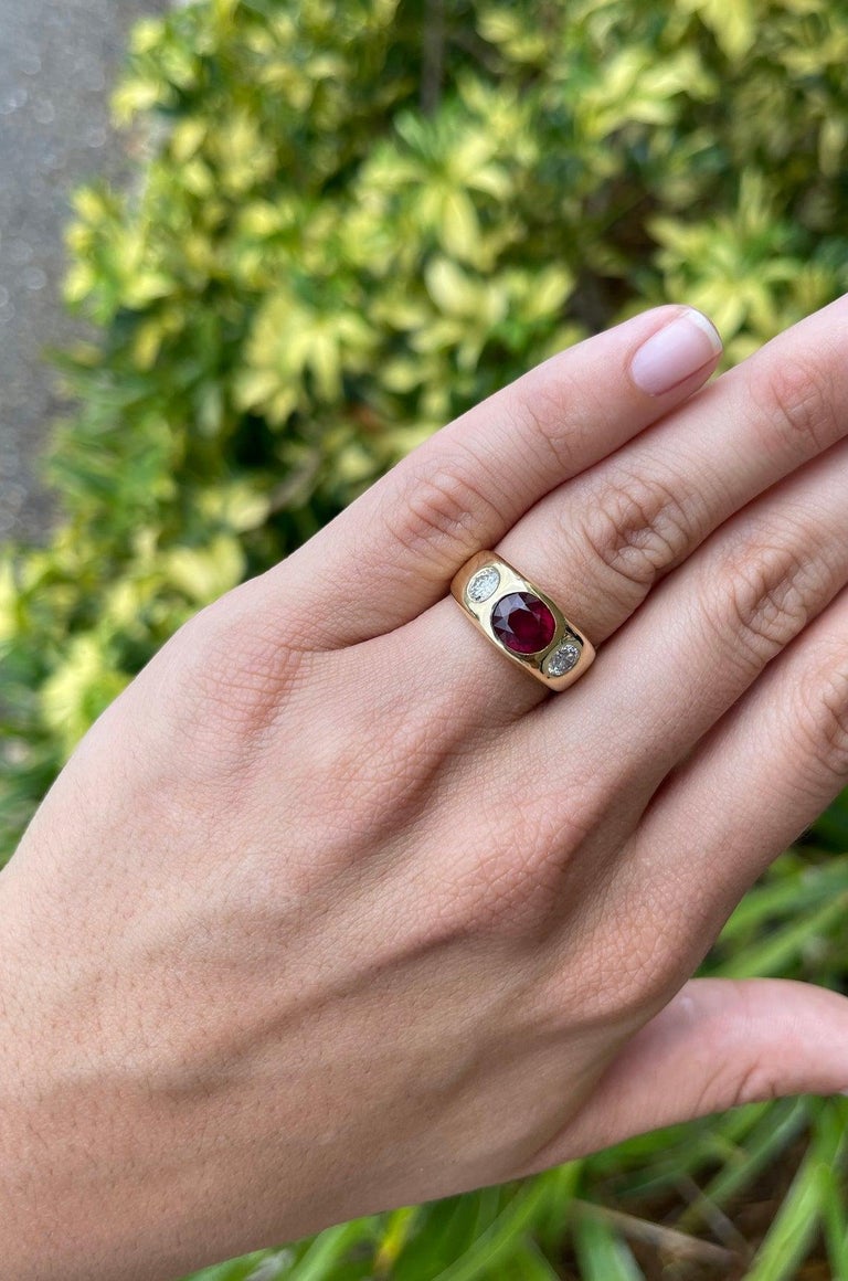 2.96tcw 18K Natural Ruby and Diamond Three Stone Gypsy Ring For Sale at ...