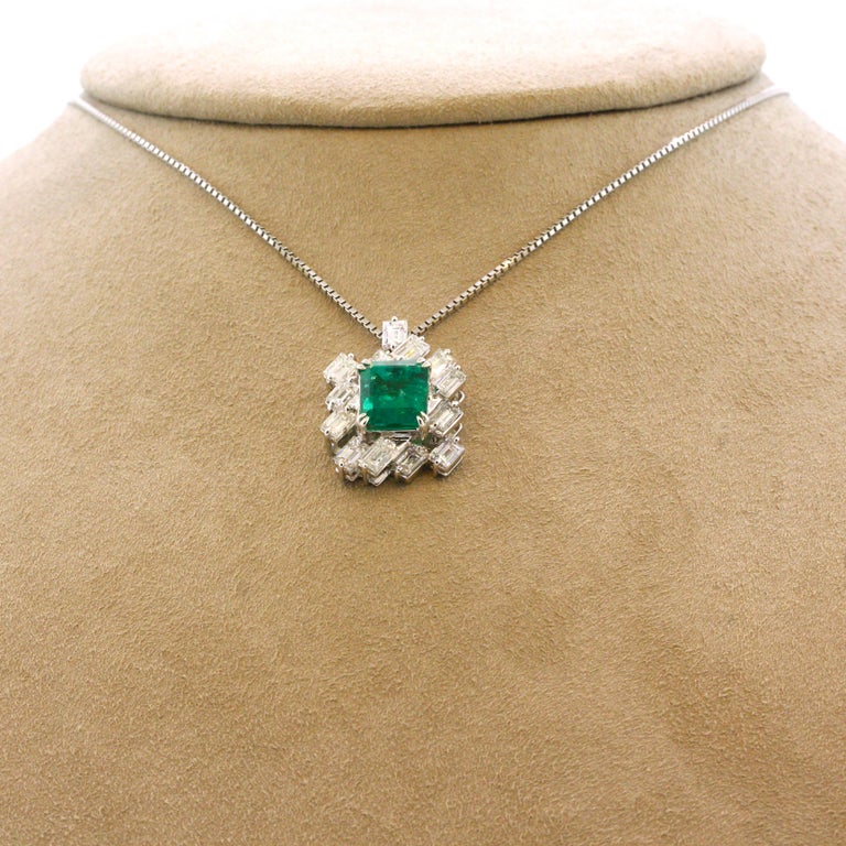 2.97 Carat Gem Emerald Diamond Platinum Pendant For Sale at 1stDibs