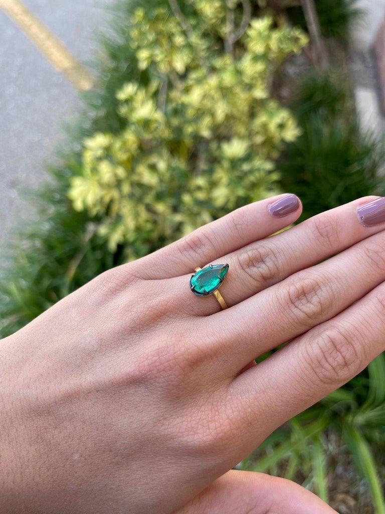 2.97ct 18K Teardrop Emerald Georgian Styled Solitaire Ring For Sale at ...