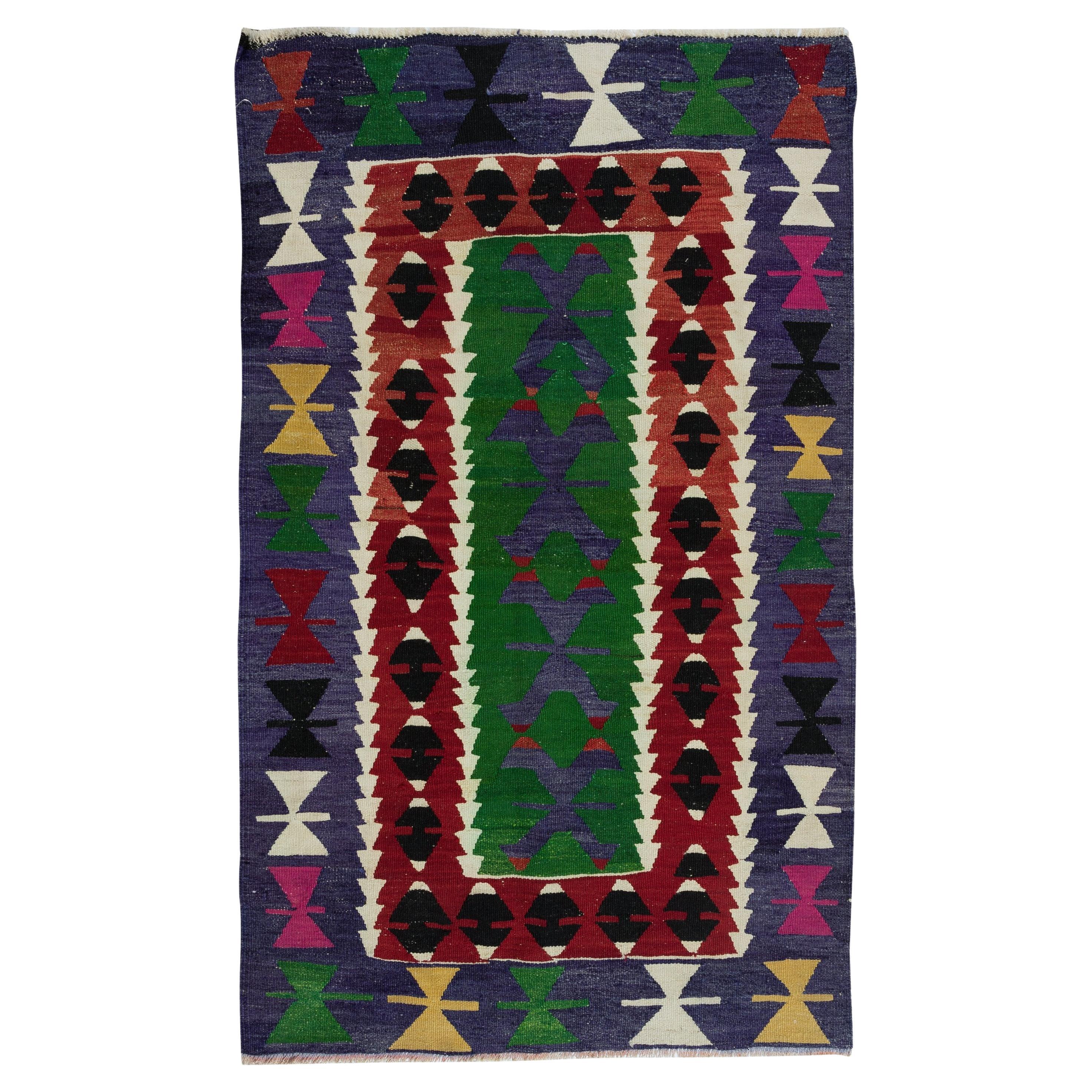 5.8x6.8 Ft Vintage Turkish Boho-Chic Kilim Rug with Geometric Design ...