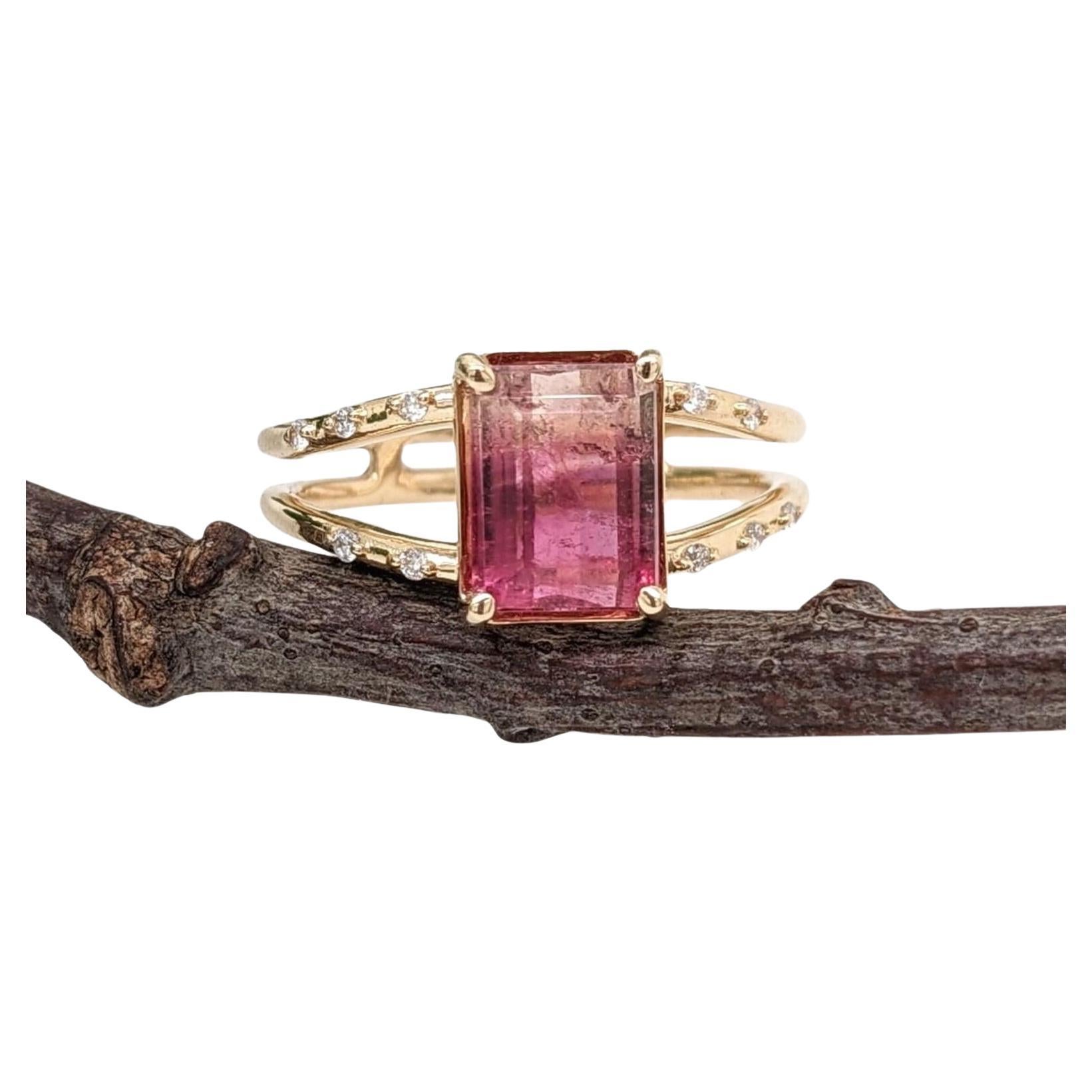 5ct Bicolor Tourmaline Ring w Earth Mined Diamonds in Solid 14K Gold EM ...