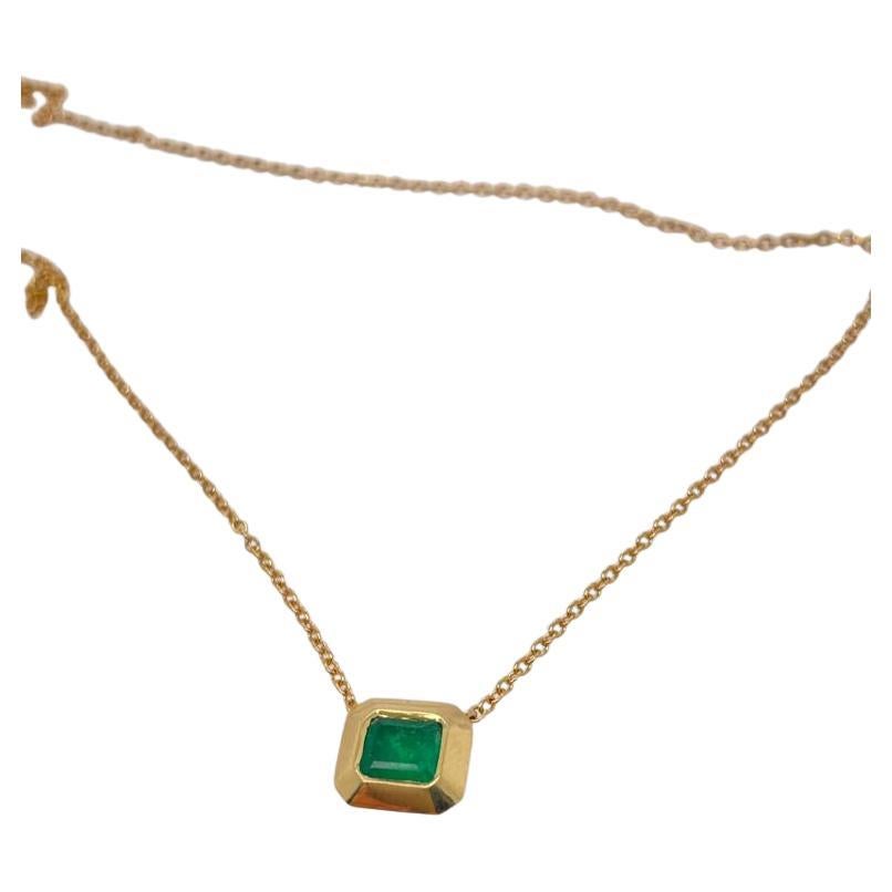 2ct emerald bezel set pendant with slider chain in 18k gold For Sale at ...