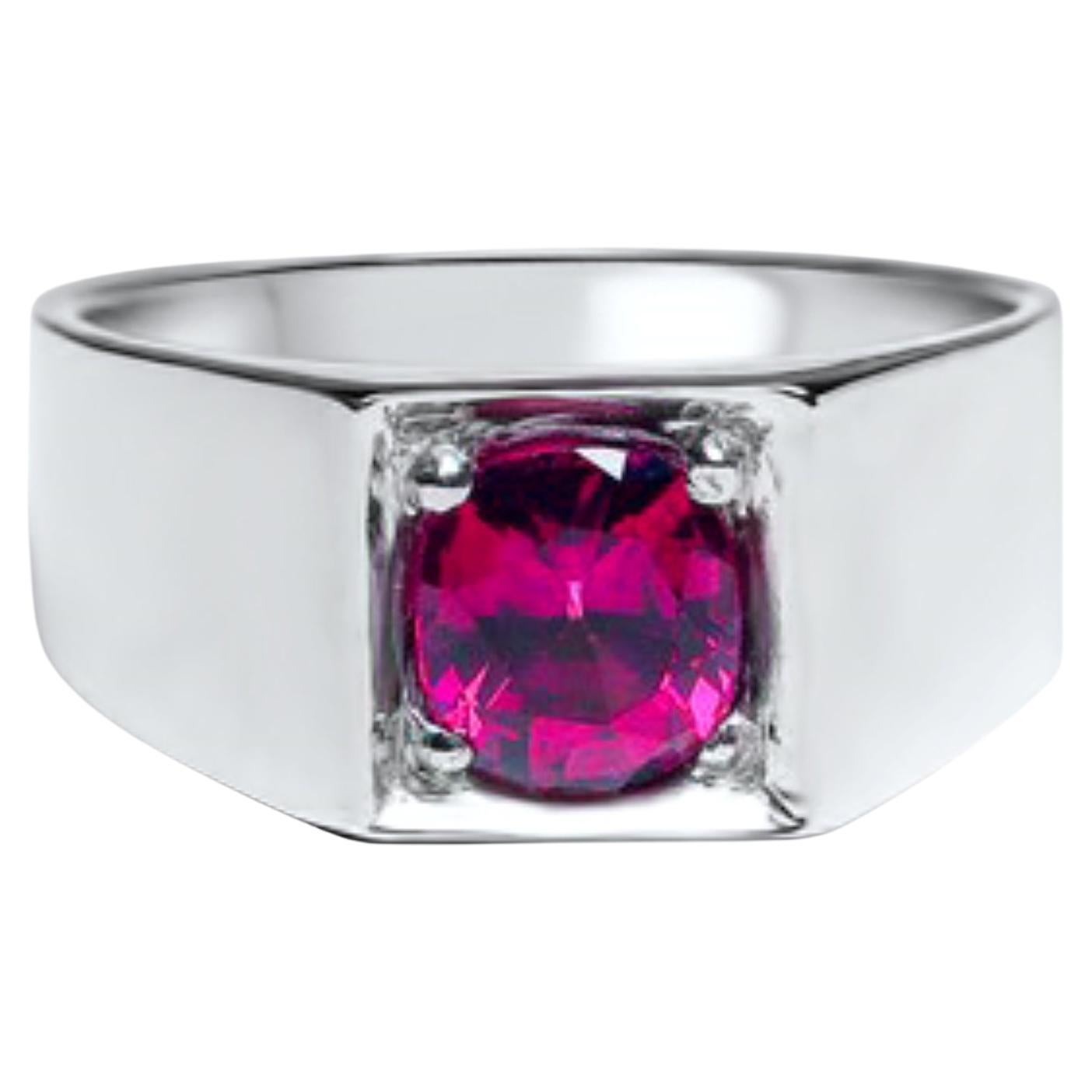 2ct Natural Garnet Birthstone Signet Ring Platinum Sterling Silver For ...