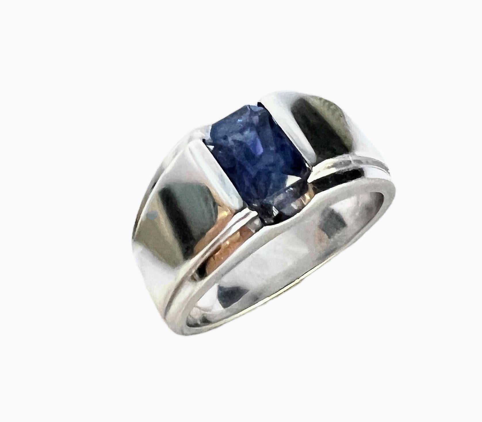 2ct Rectangular Natural Blue Sapphire Dome Platinum Sterling Silver ...