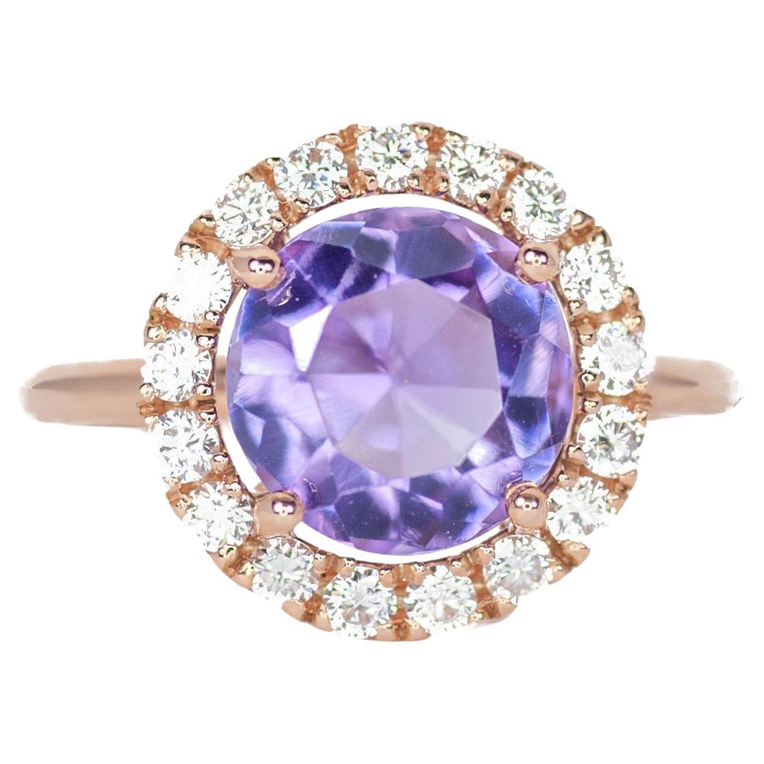 2ct Rose Gold Amethyst Engagement Ring with Natural Conflict Free ...