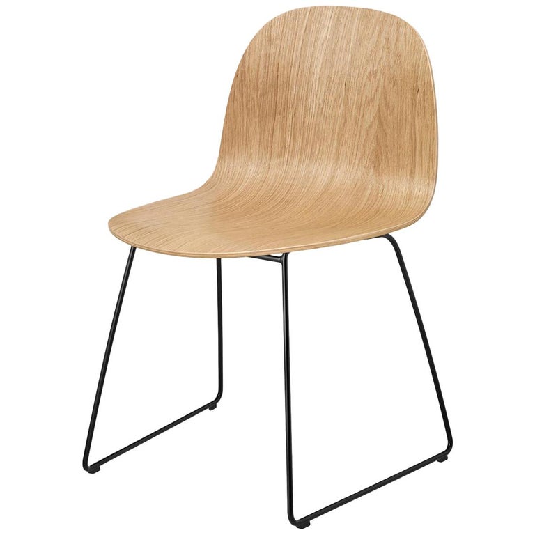 2D Dining Chair, Un-Upholstered, Sledge Base, Walnut For Sale at 1stDibs