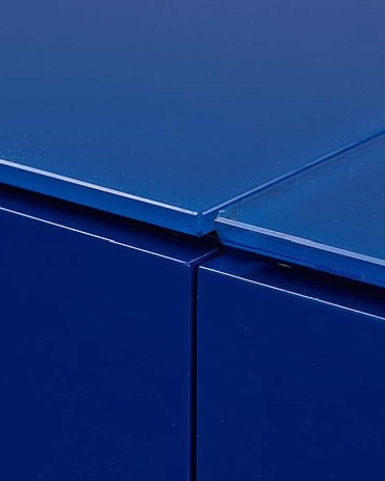 2M Multileg Cabinet in Blue Glossy Laquer and Glass Top Finish For Sale ...