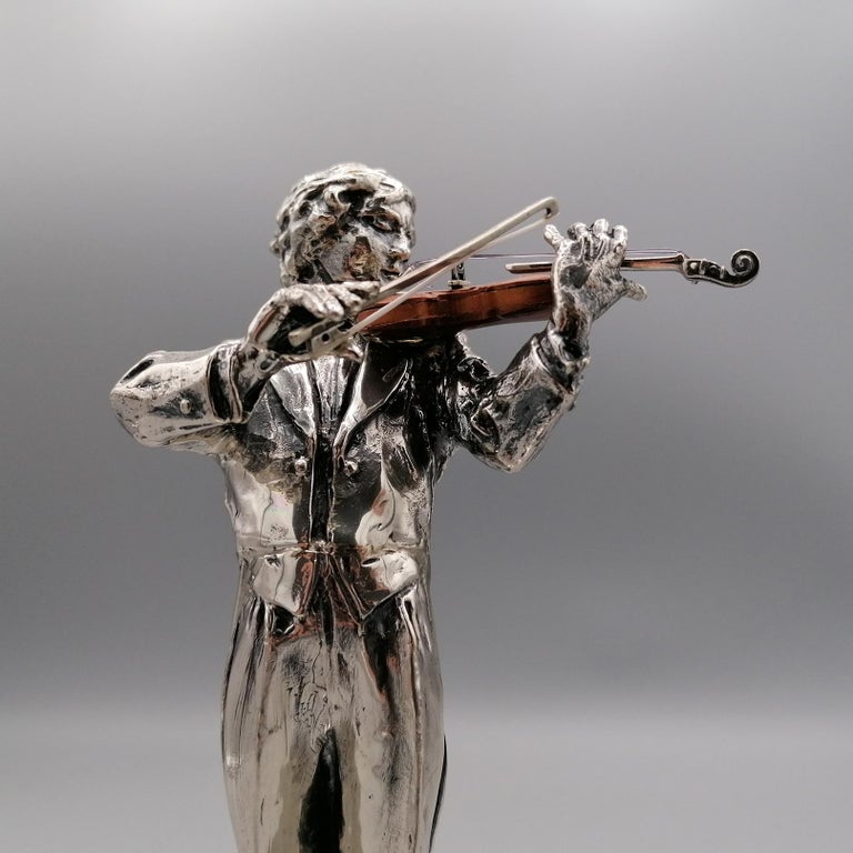 2oth Century Italian Solid Silver Violinist statue with wooden violin ...