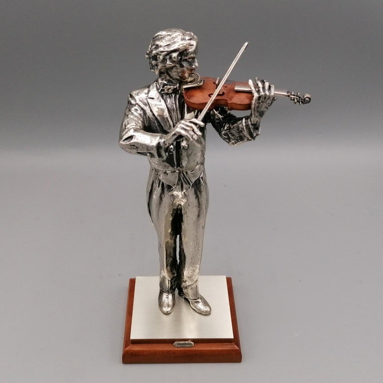 2oth Century Italian Solid Silver Violinist statue with wooden violin ...
