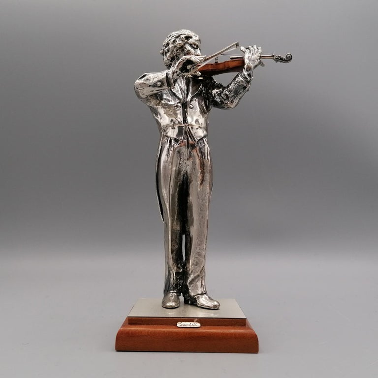 2oth Century Italian Solid Silver Violinist statue with wooden violin ...