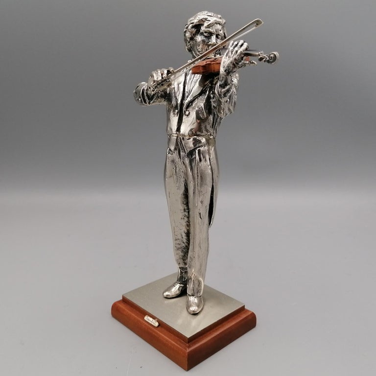 2oth Century Italian Solid Silver Violinist statue with wooden violin ...
