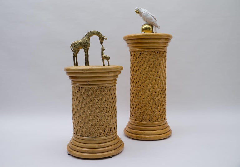 2 Elegant Hollywood Regency Rattan Wicker and Bamboo Columns, 1960s ...