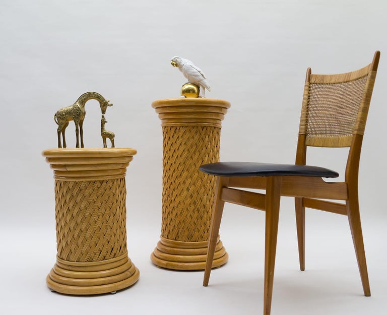 2 Elegant Hollywood Regency Rattan Wicker and Bamboo Columns, 1960s ...
