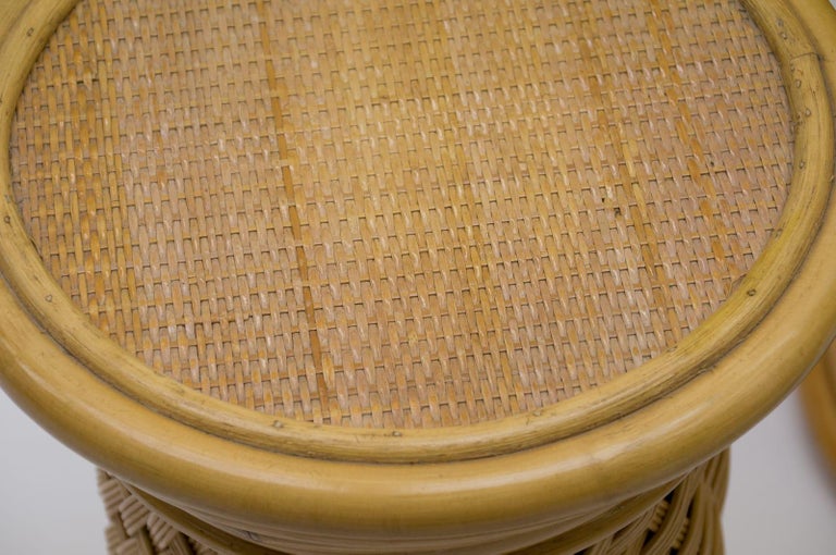 2 Elegant Hollywood Regency Rattan Wicker and Bamboo Columns, 1960s ...