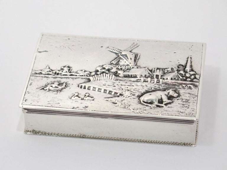 European Silver Antique Dutch River Windmills Rectangular Snuff Box For ...