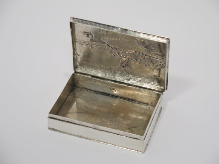 European Silver Antique Dutch River Windmills Rectangular Snuff Box For ...